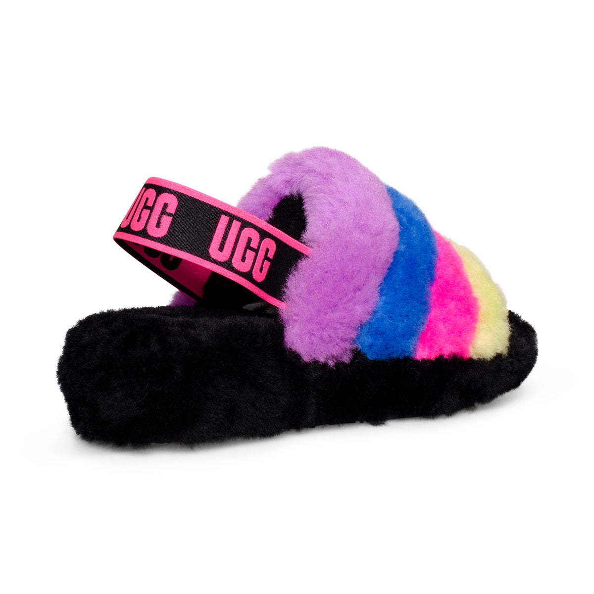 UGG Fluff Yeah Slide Black Tuffy Pink Multi Slippers - Women's ...